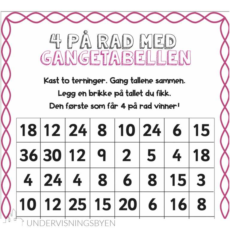 Spill: 4 på rad med gangetabellen | Undervisningsbyen.no