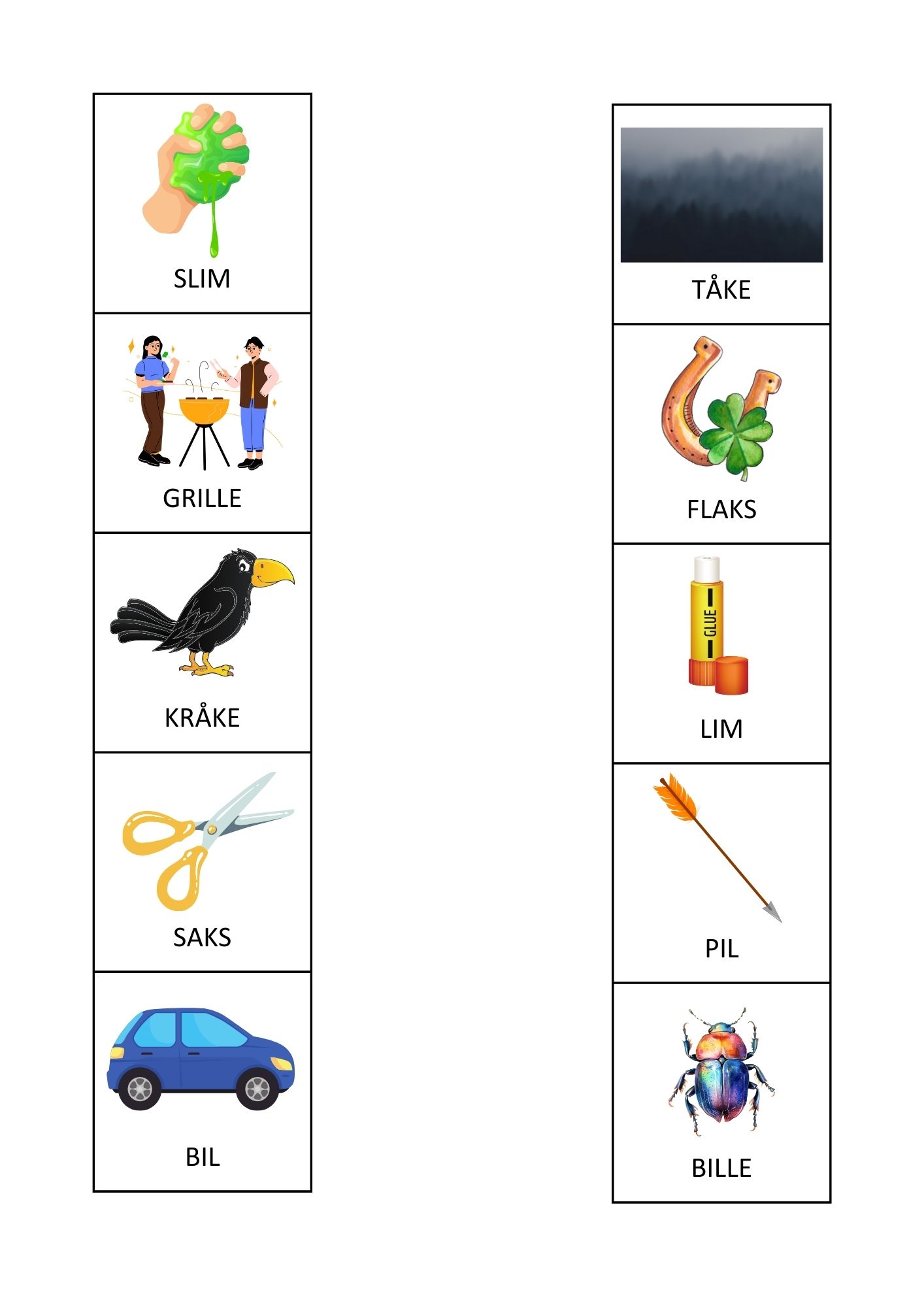 200 rimord - arbeidark og rimlotto spill | Undervisningsbyen.no