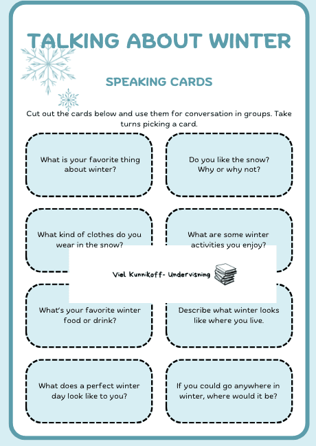 Talking about winter - conversation cards | Undervisningsbyen.no