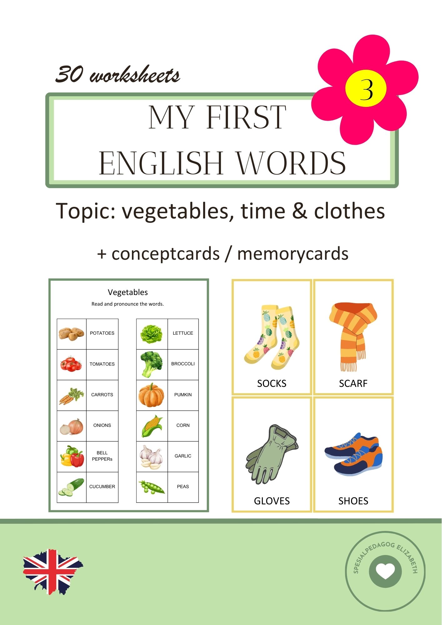 My first english words 3 - vegetables, time and clothes