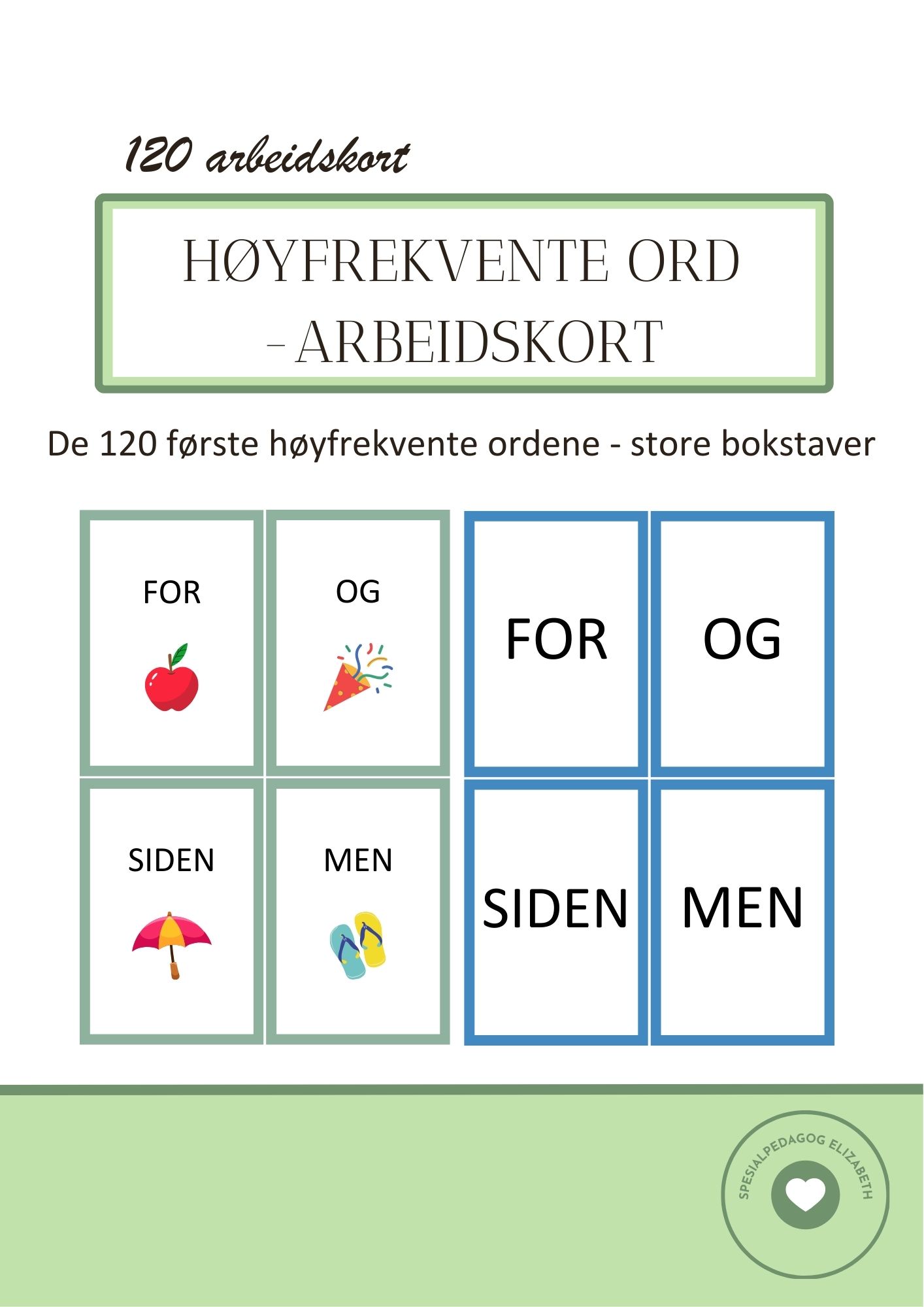 De 120 første høyfrekvente ordene - arbeidskort - store bokstaver ...