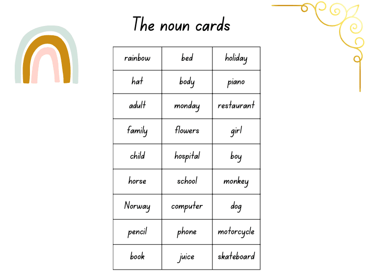 Grammar game - categorizing verbs, adjectives and nouns ...