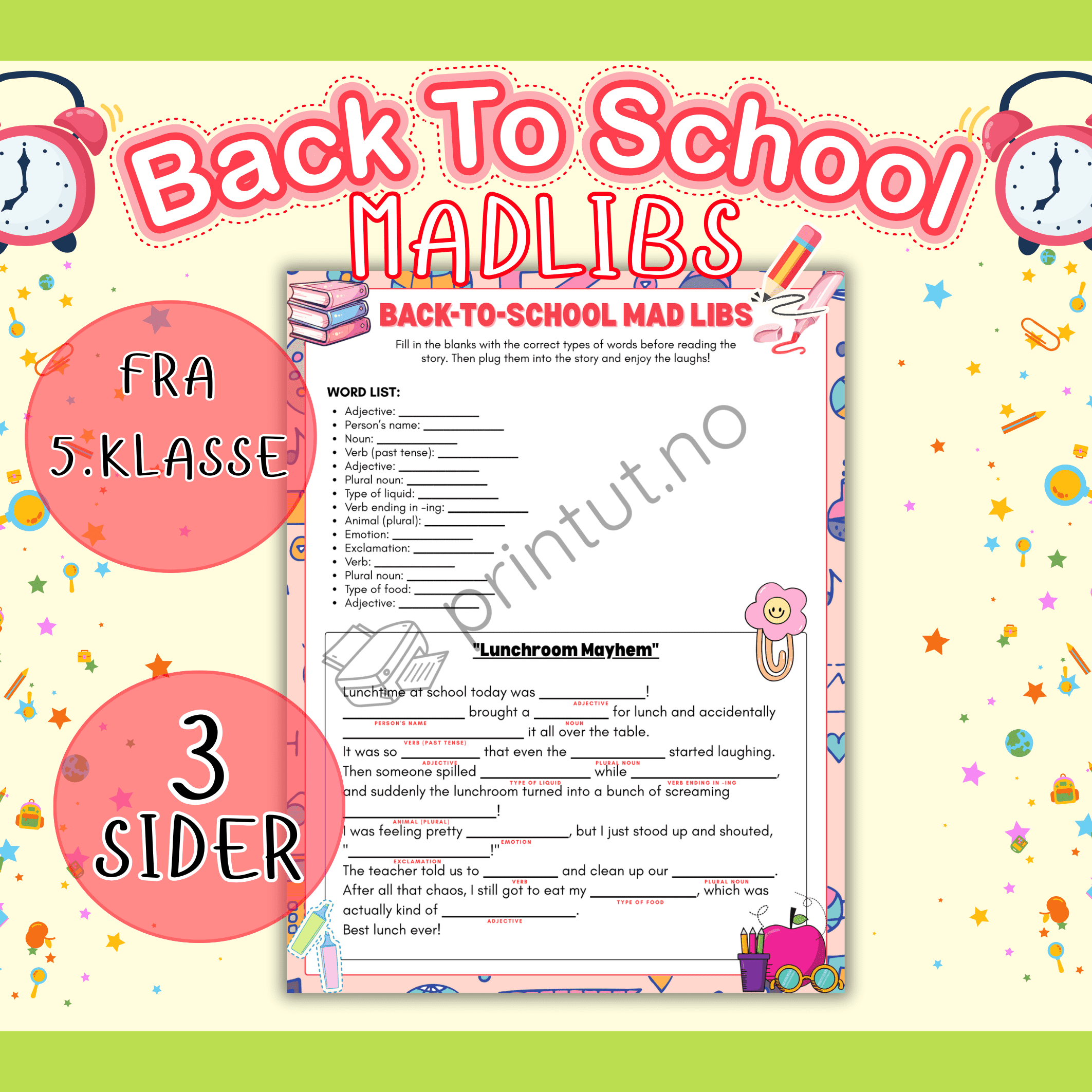 Mad libs-back to school | Undervisningsbyen.no