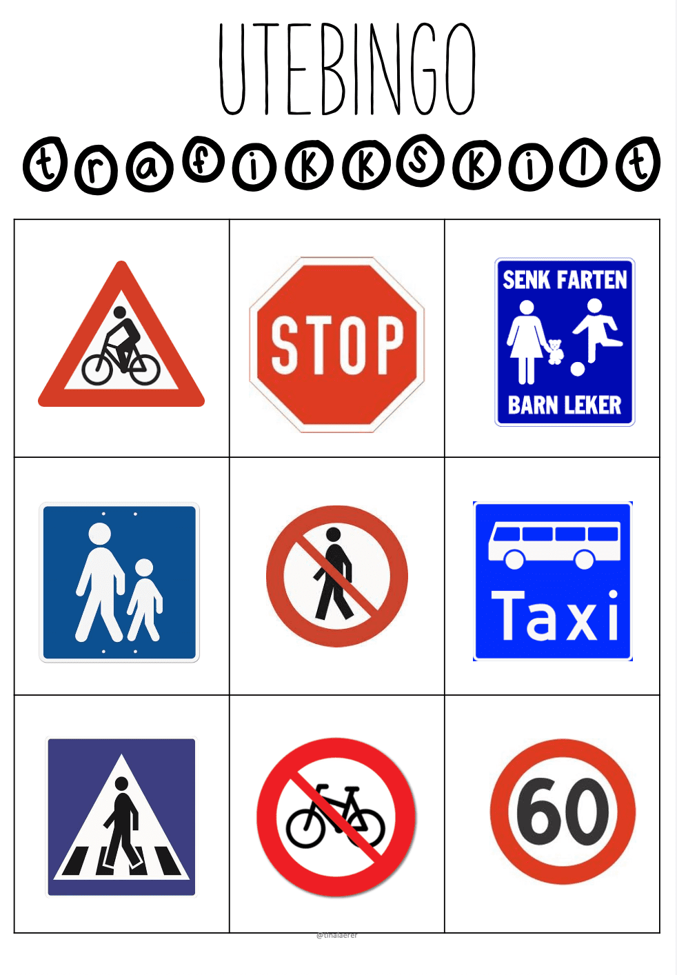 Trafikkskilt BINGO | Undervisningsbyen.no