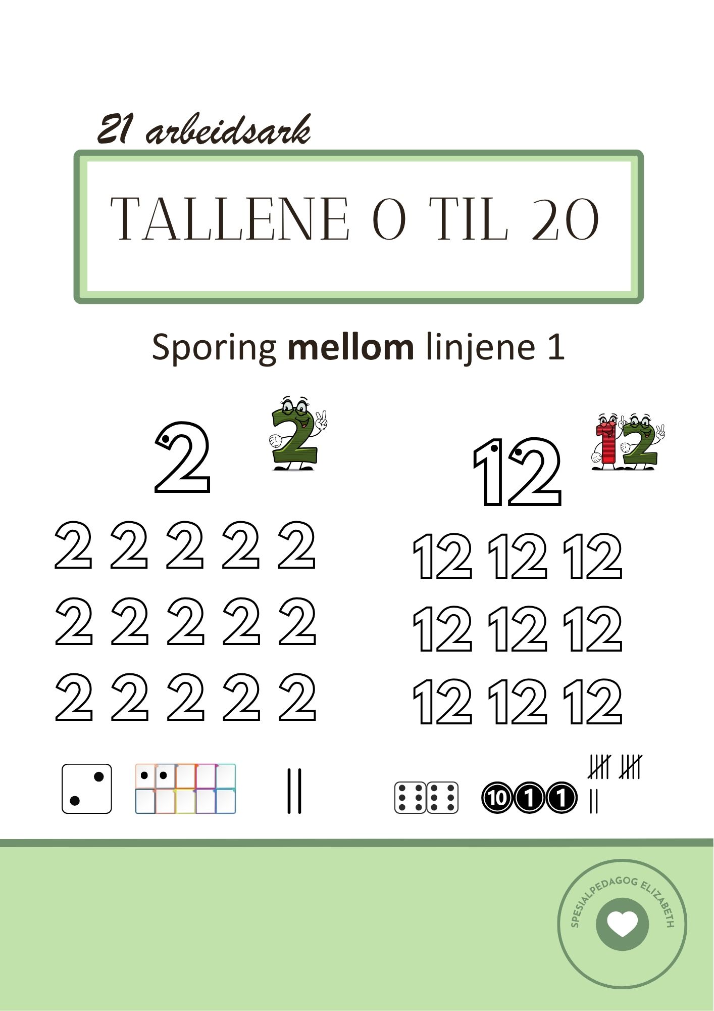 Tallene 1 til 20, sporing mellom linjene