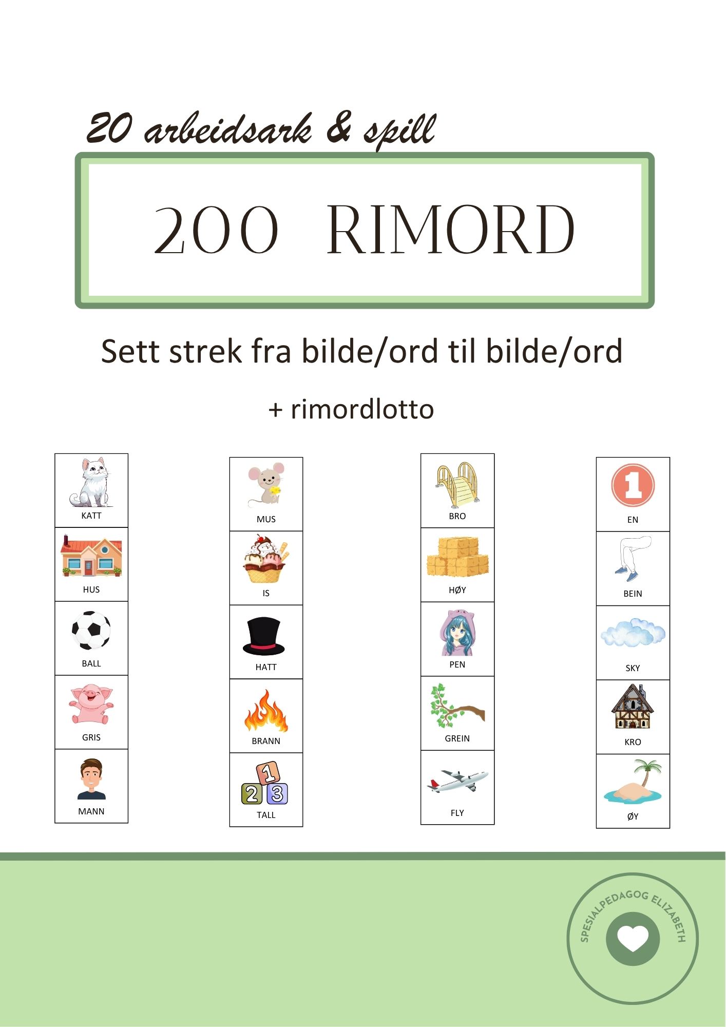 200 rimord - arbeidark og rimlotto spill | Undervisningsbyen.no