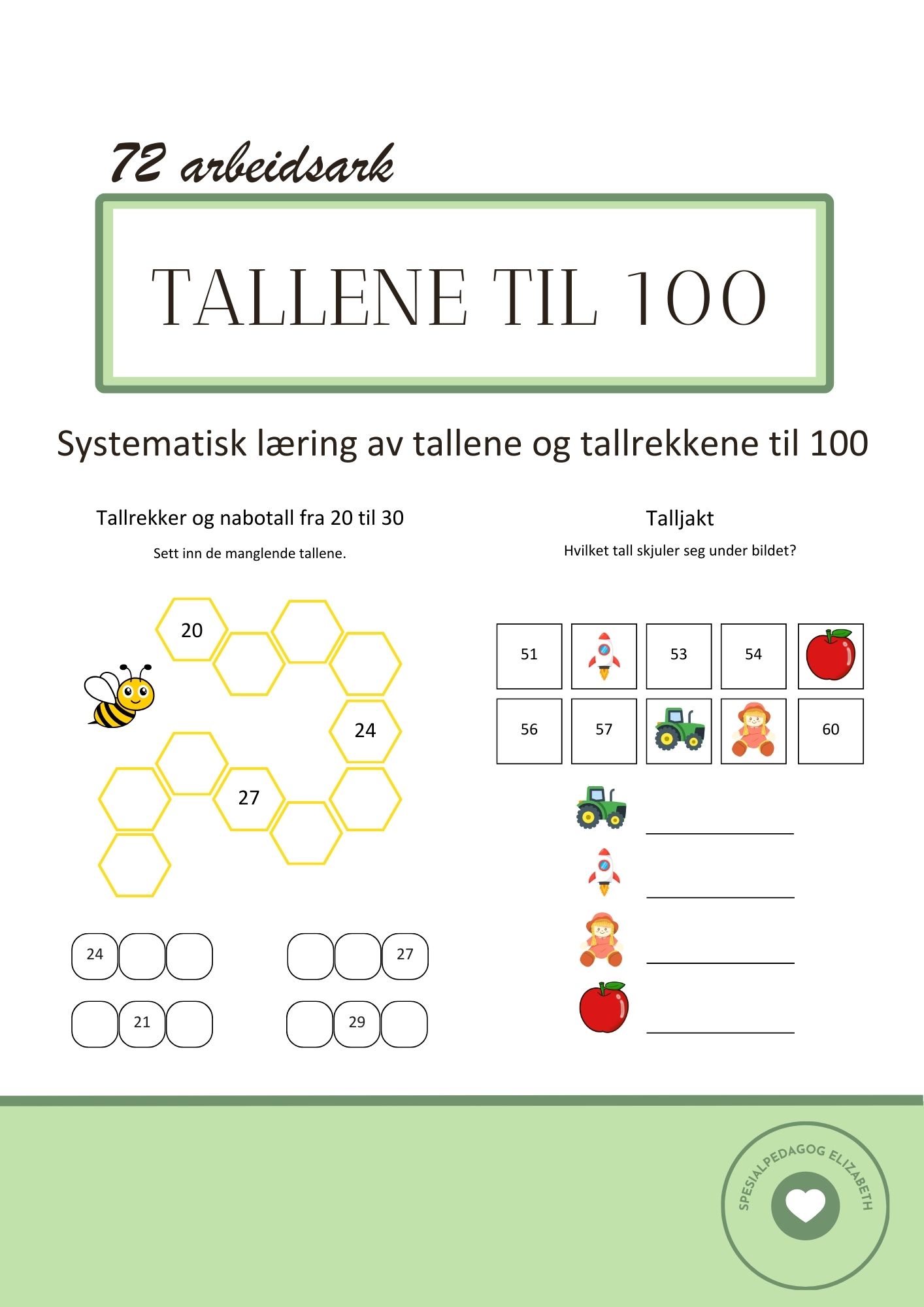 Tallene til 100 - 72 siders arbeidshefte for systematisk å lære tall og ...