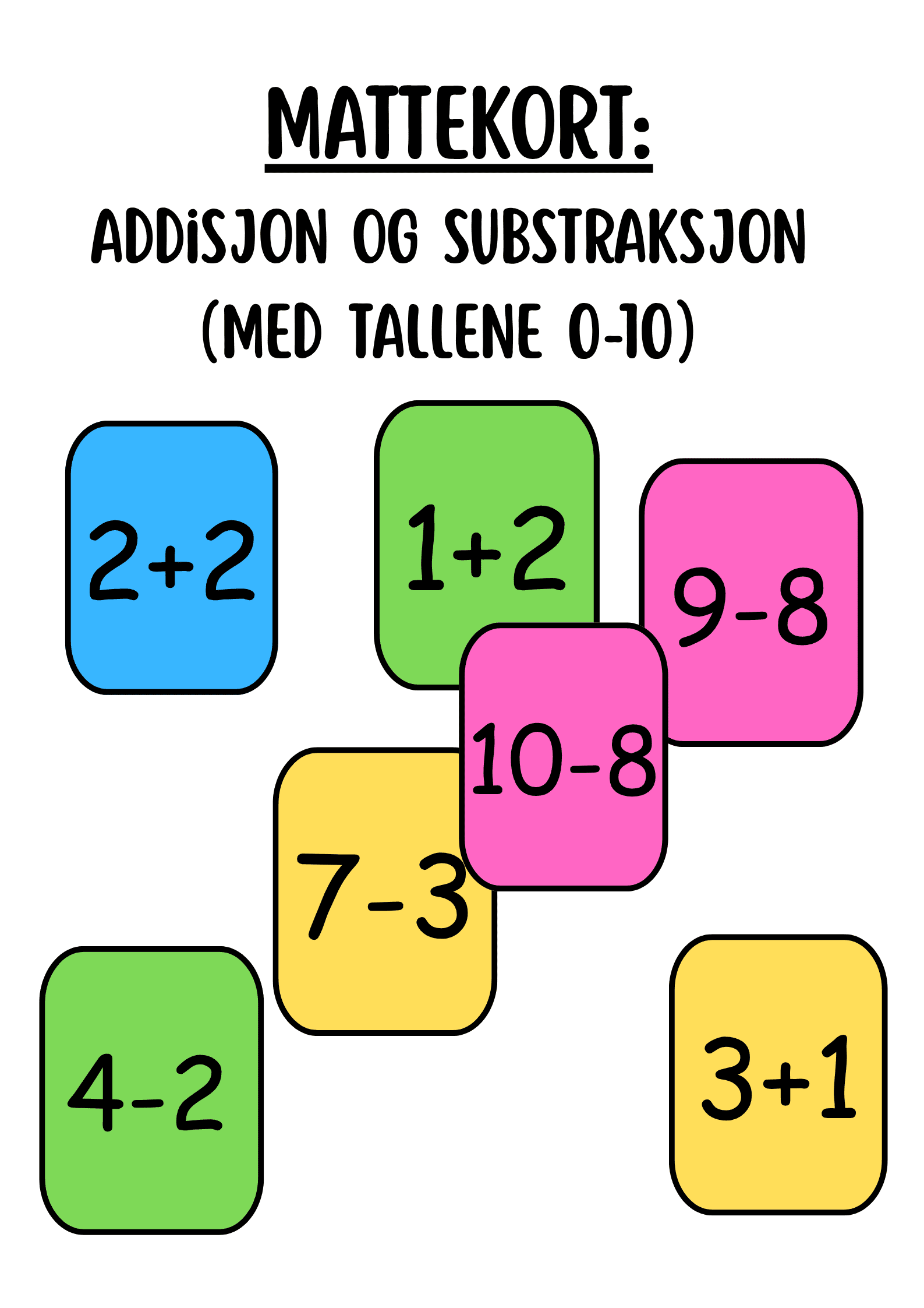Mattekort (addisjon og substrasjon: tallene 1-10)